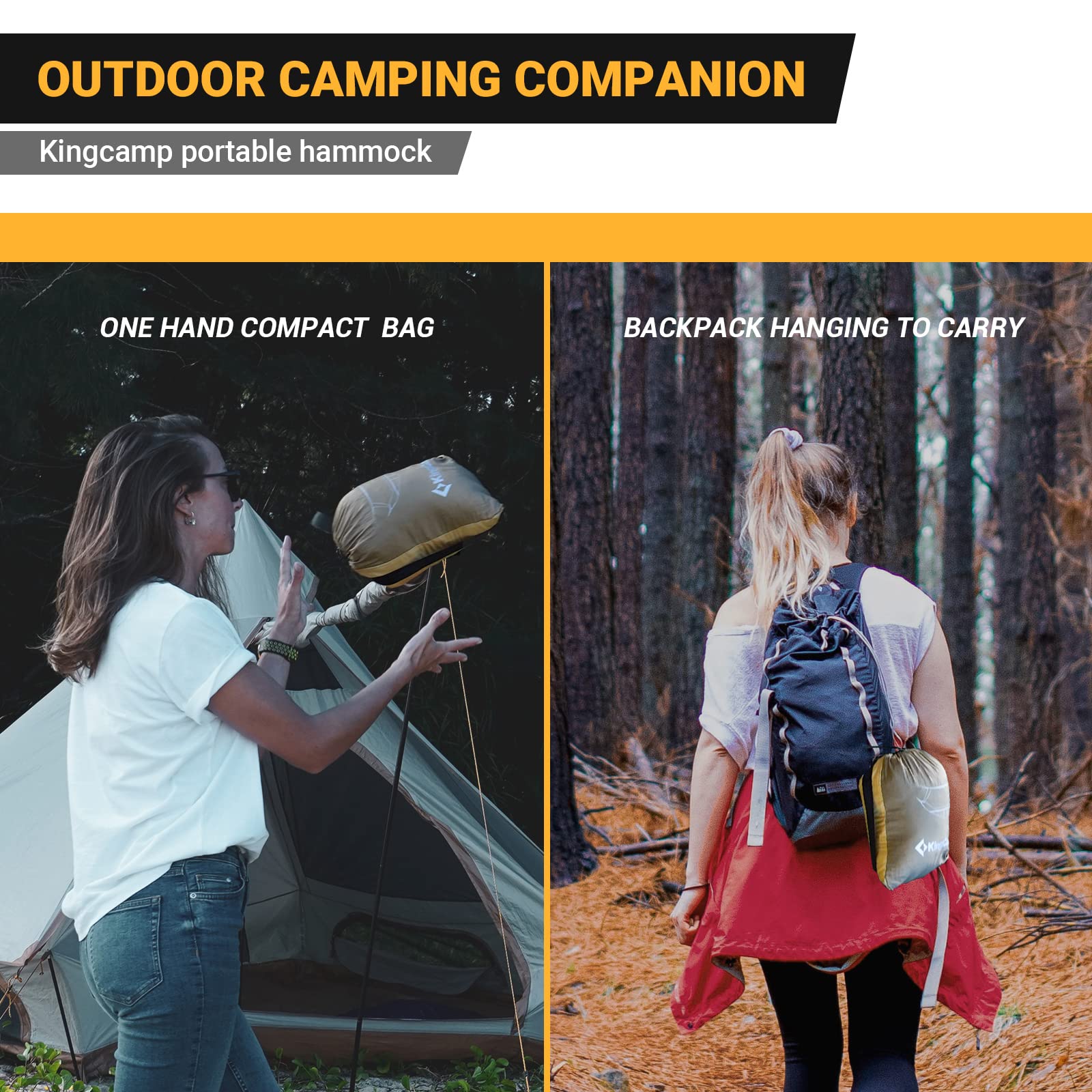 KingCamp Camping Hammock with Net, Double & Single Portable Hammock add Sunshade Cloth Lightweight Tree Hammocks for Outside Camping Travel Backpacking Backyard Support to 550lbs, Tree Straps (Black)
