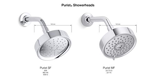 KOHLER 22170-CP Purist Multifunction Showerhead, Wall-Mount Showerhead with Three Sprays, 2.5 GPM, Polished Chrome