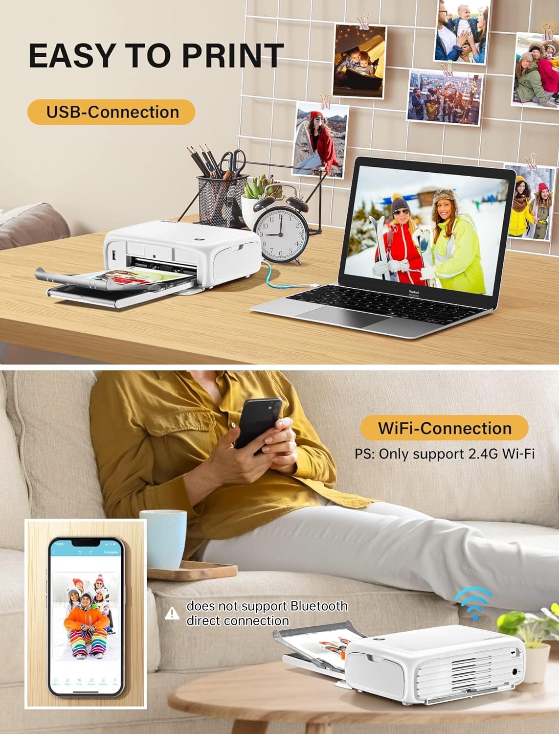 iDPRT 4x6 Photo Printer, Wi-Fi Picture Printer, Full Color Photo Printer for iPhone/Android/Laptop/MacBook, AR Video Printing, Thermal Dye Sublimation Printer, Wireless Photo Printer for Home Use