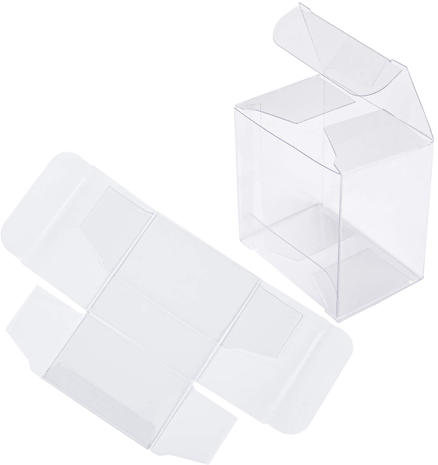 Nicunom 100 Pack Clear Macaron Boxes, Plastic Favor Boxes, 2.17" x 2.17" x 1.38" Bakery Boxes Candy Containers for Chocolate Cake Desserts Cupcakes Cookies Muffins Party Favors Packaging
