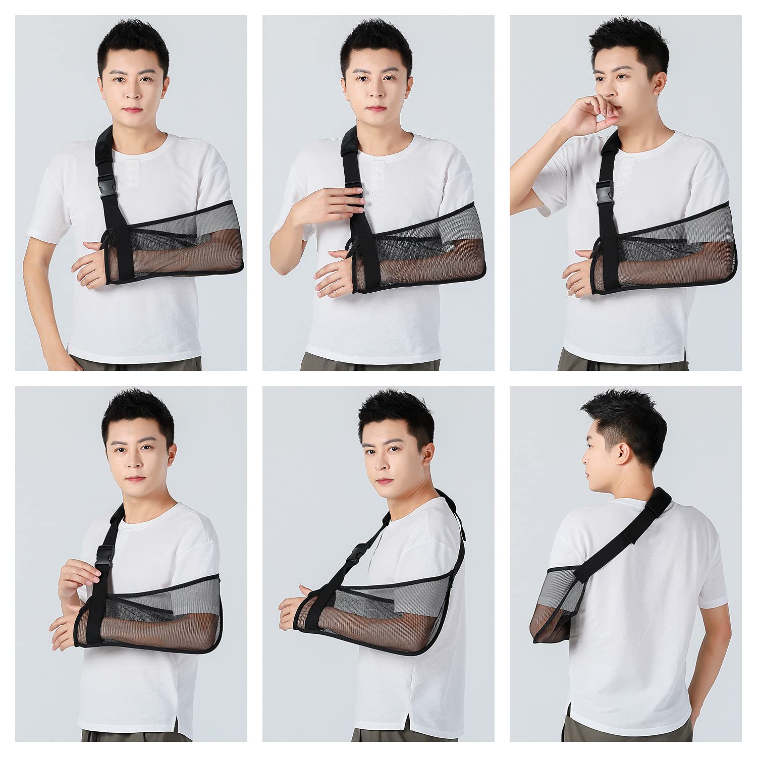 Ledhlth Mesh Arm Sling Black for Shower Shoulder Immobilizer Brace Support for Broken Shoulder Elbow Arm Wrist Injury Men Women Teenagers Adults left right