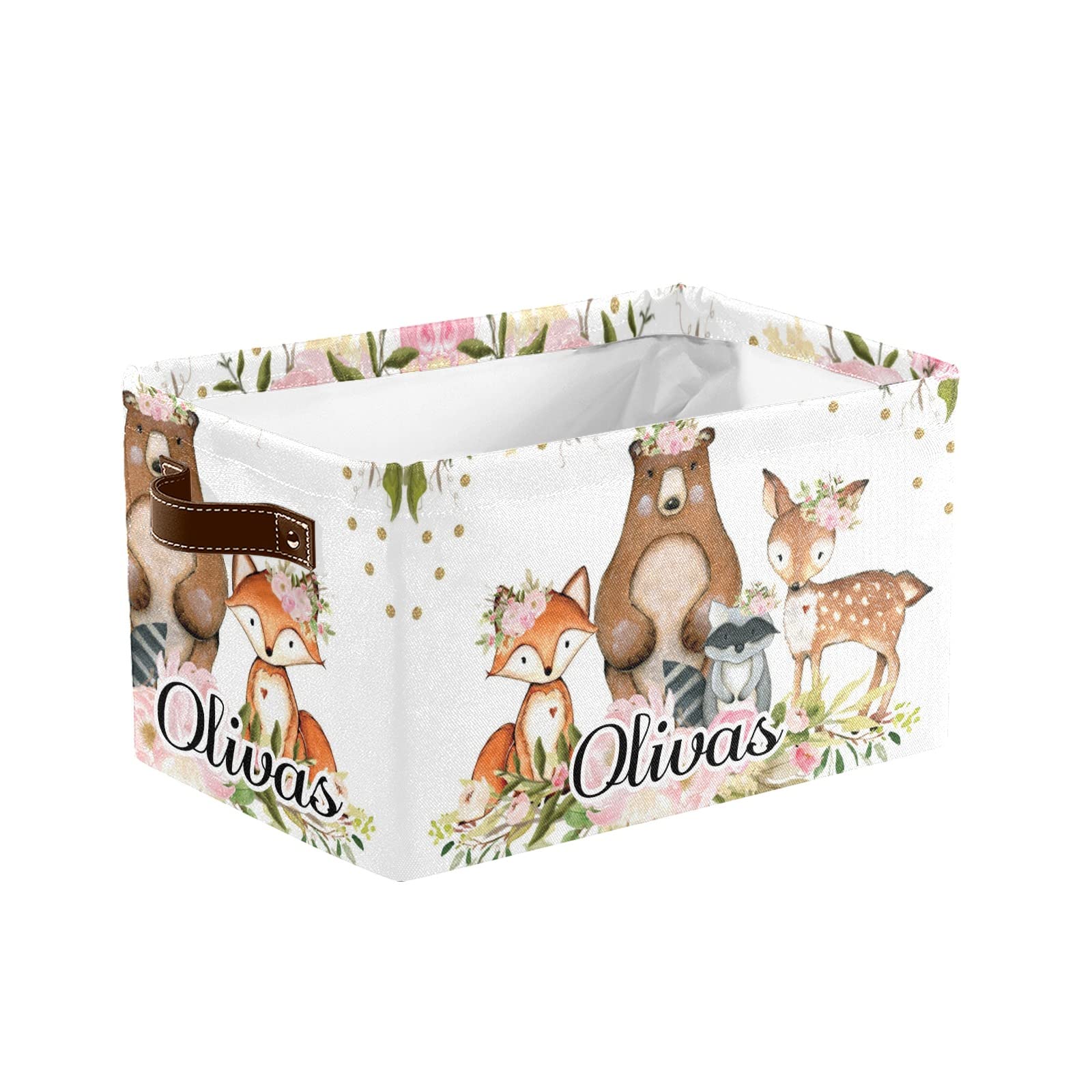 Personalized Storage Bins, Custom Storage Basket Boxes for Organizing Closet Shelf Nursery Toy Woodland Forest Blush Animals