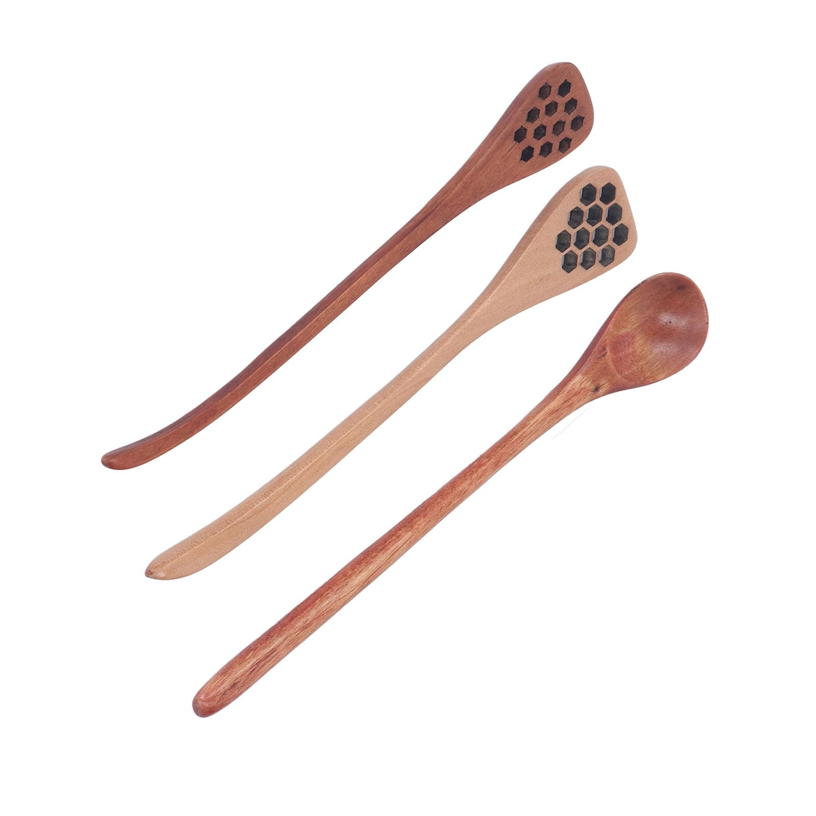 Wooden Honey Dipper Stick Set of 3 Long Handle Reusable, Coffee Stirring Spoons, for Honey & Tea