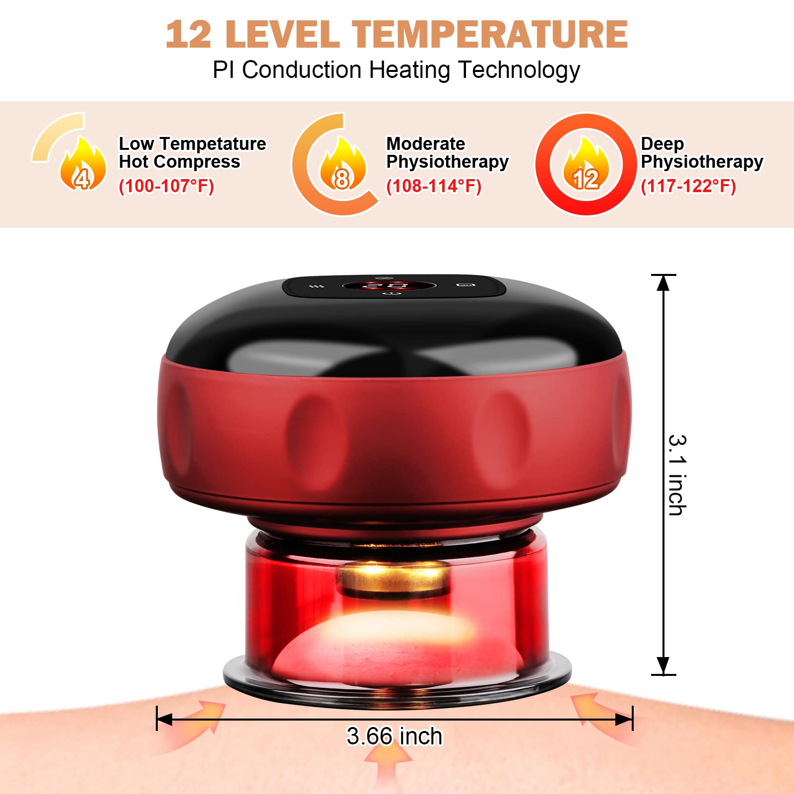 MOCHI MCFD Electric Cupping Therapy Set, Smart Dynamic Cupping Machine Cupping Device Cellulite 3 in 1 Vacuum Therapy Machine Scrapping Cupping Tool, 12 Levels Temperature & Suction