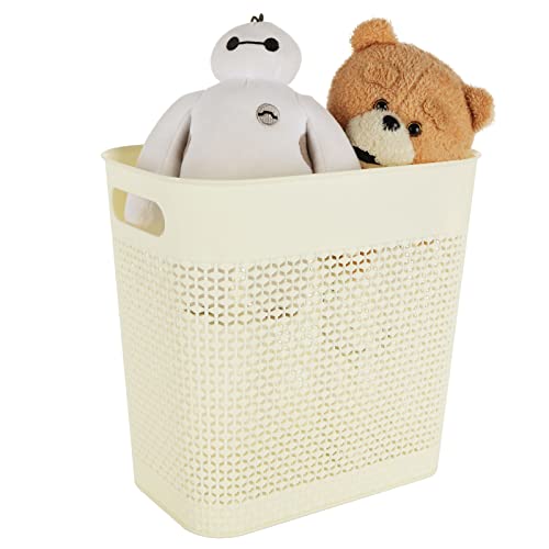 ZOFORTY 3 Pack Slim Plastic Trash Can Wastebasket, 3.5 Gallon Trashcan Garbage Bin with Handles, Rectangle Hollow Trash Bin Waste Basket for Office Bathroom Bedroom Home Kitchen Dorm - 10” High
