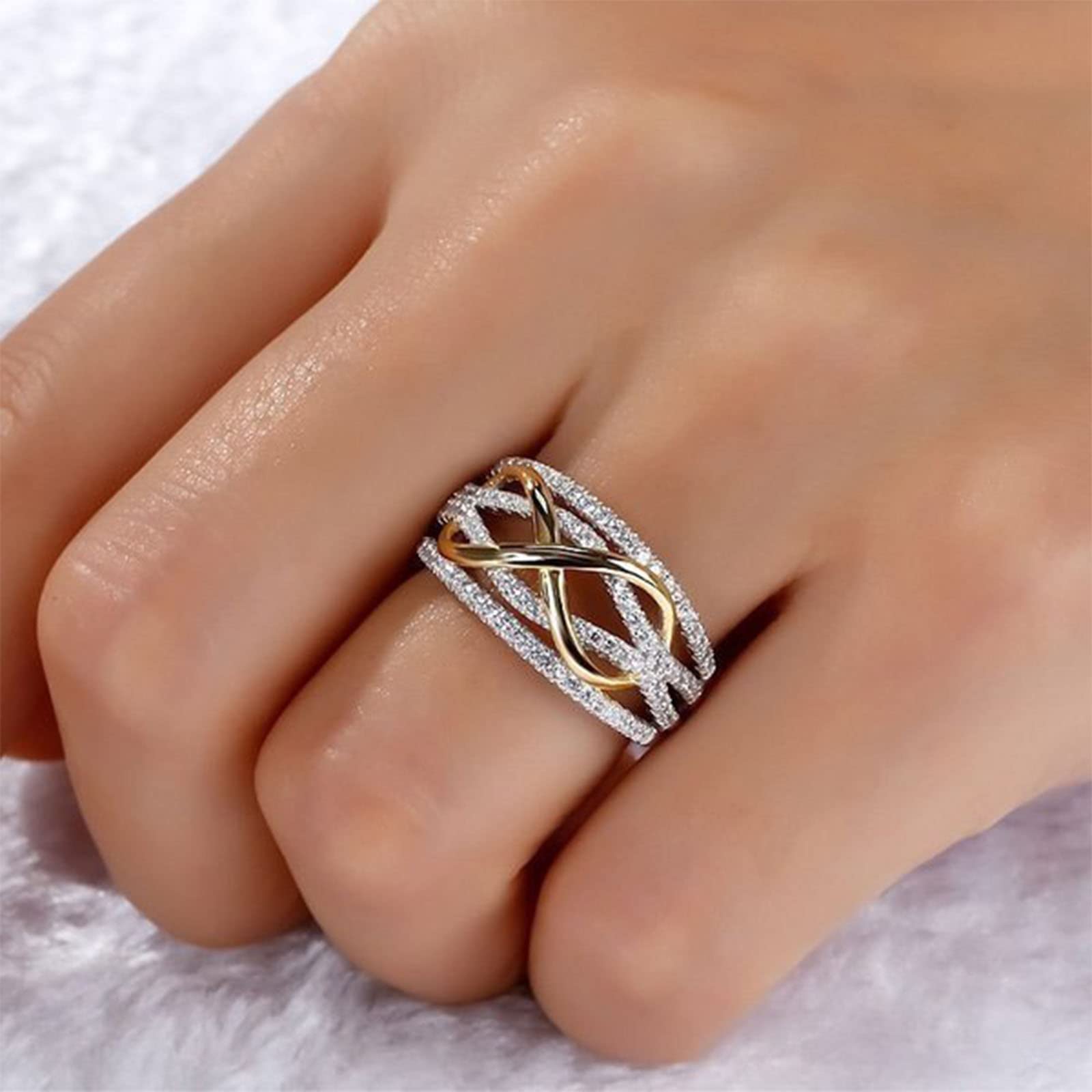 MQINM Mother & Daughter Forever Linked Together Ring, Personalized Inspirational Jewelry Infinity Ring, 925 Silver Zirconia Cross Winding Ring, Gift for Mother & Daughter (Size : 8)