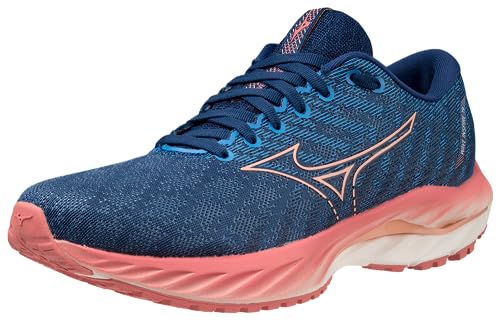 Mizuno Women's Wave Inspire 19 Running Shoe, Blue Quartz/Peach Bud, 9