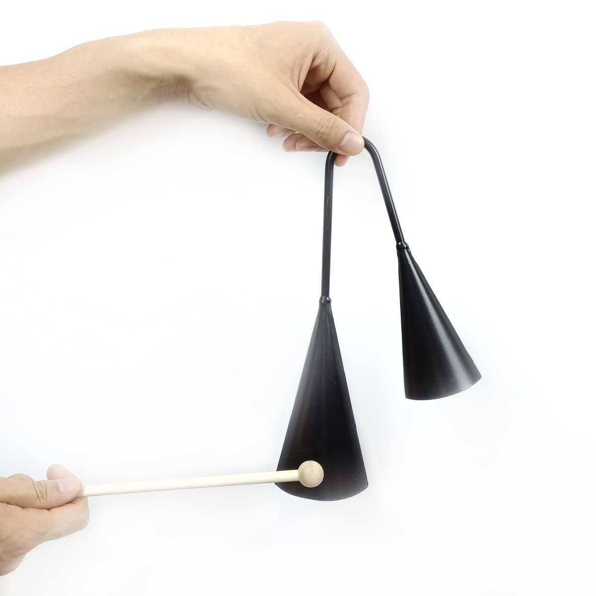 LOONELO Agogo Bells,Traditional Style Handheld Musical Instrument Steel Agogo Bells with Wood Strikers (Black-Big)
