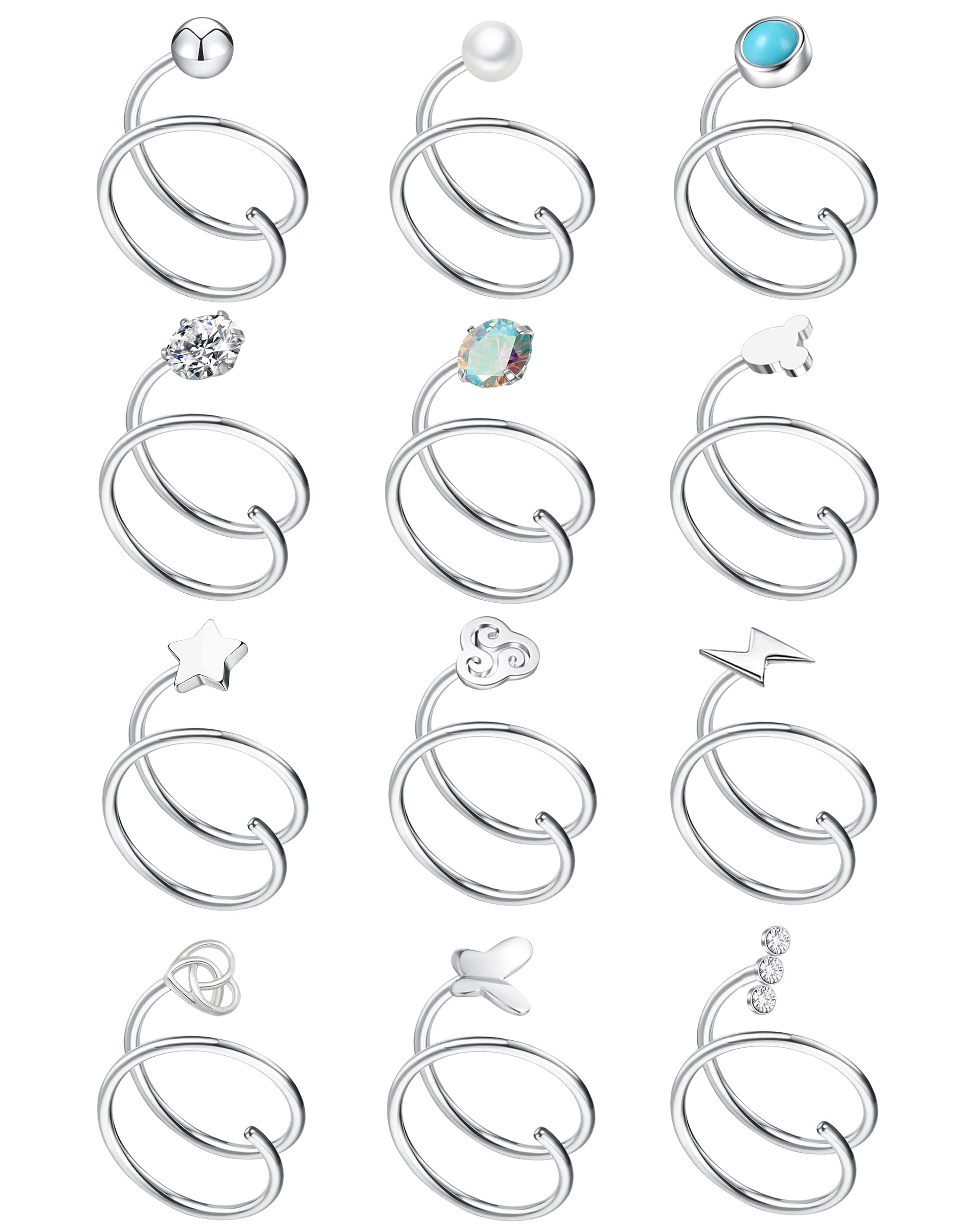 MJust 20G Double Nose Rings Hoops for Single Piercing Double Hoop Nose Ring for Women Silver