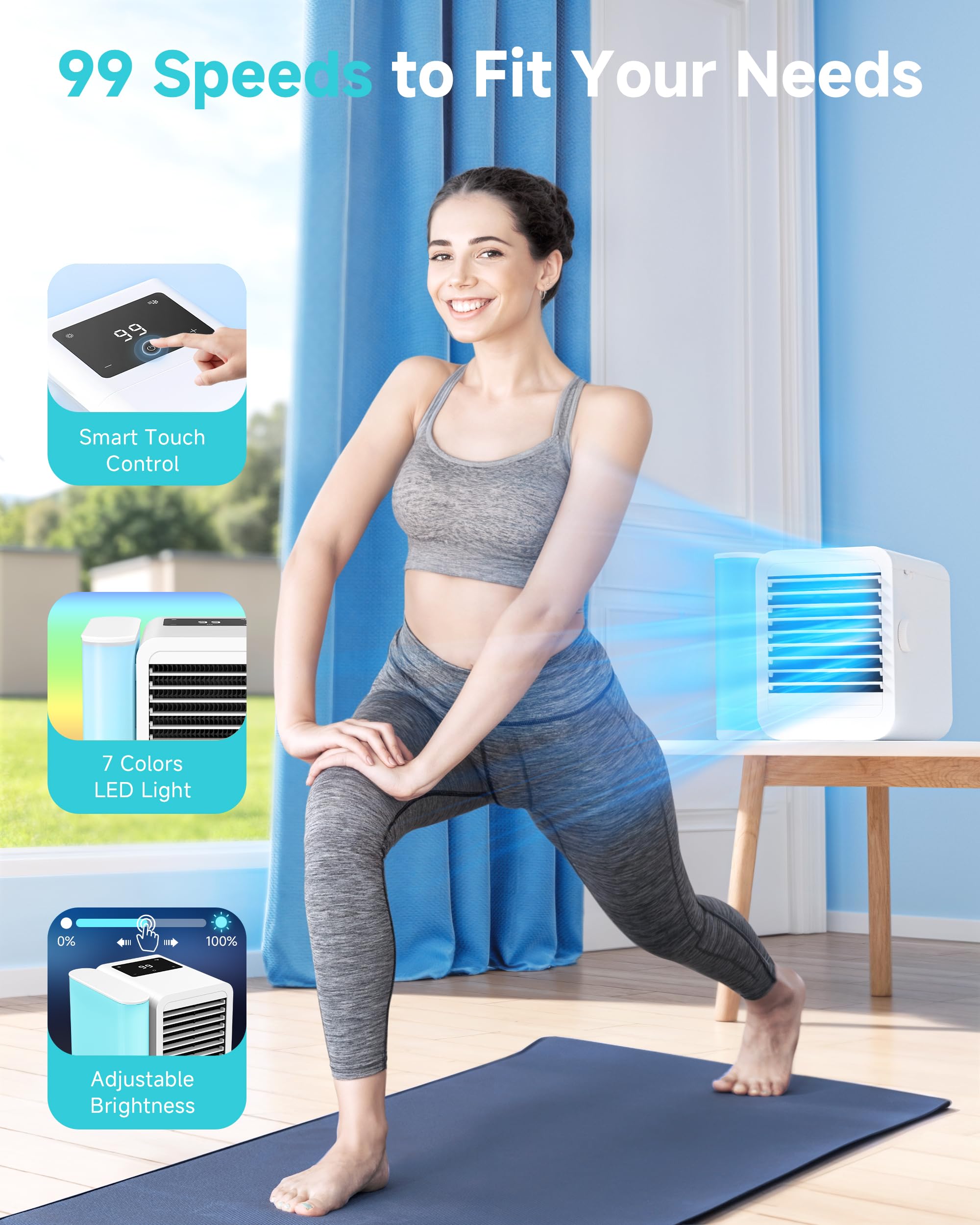 Portable Air Conditioner Mini AC: Evaporative Mini Air Cooler with ๐ณ ๐๐ผ๐น๐ผ๐ฟ๐, USB Personal Air Cooler Desktop Cooling Fan Unit with ๐ญ๐ฌ๐ฌ๐ฌ๐บ๐น ๐ช๐ฎ๐๐ฒ๐ฟ ๐ง๐ฎ๐ป๐ธ for Room Office Home