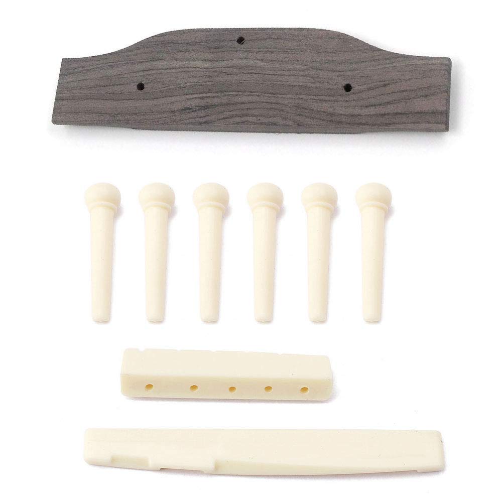Jiayouy 6 String Acoustic Guitar Rosewood Bridge Saddle Nut Pins Set Including Bridge & Six Bridge Pins & End Pin & Saddle and Nut Replacement Parts - Style B, Beige