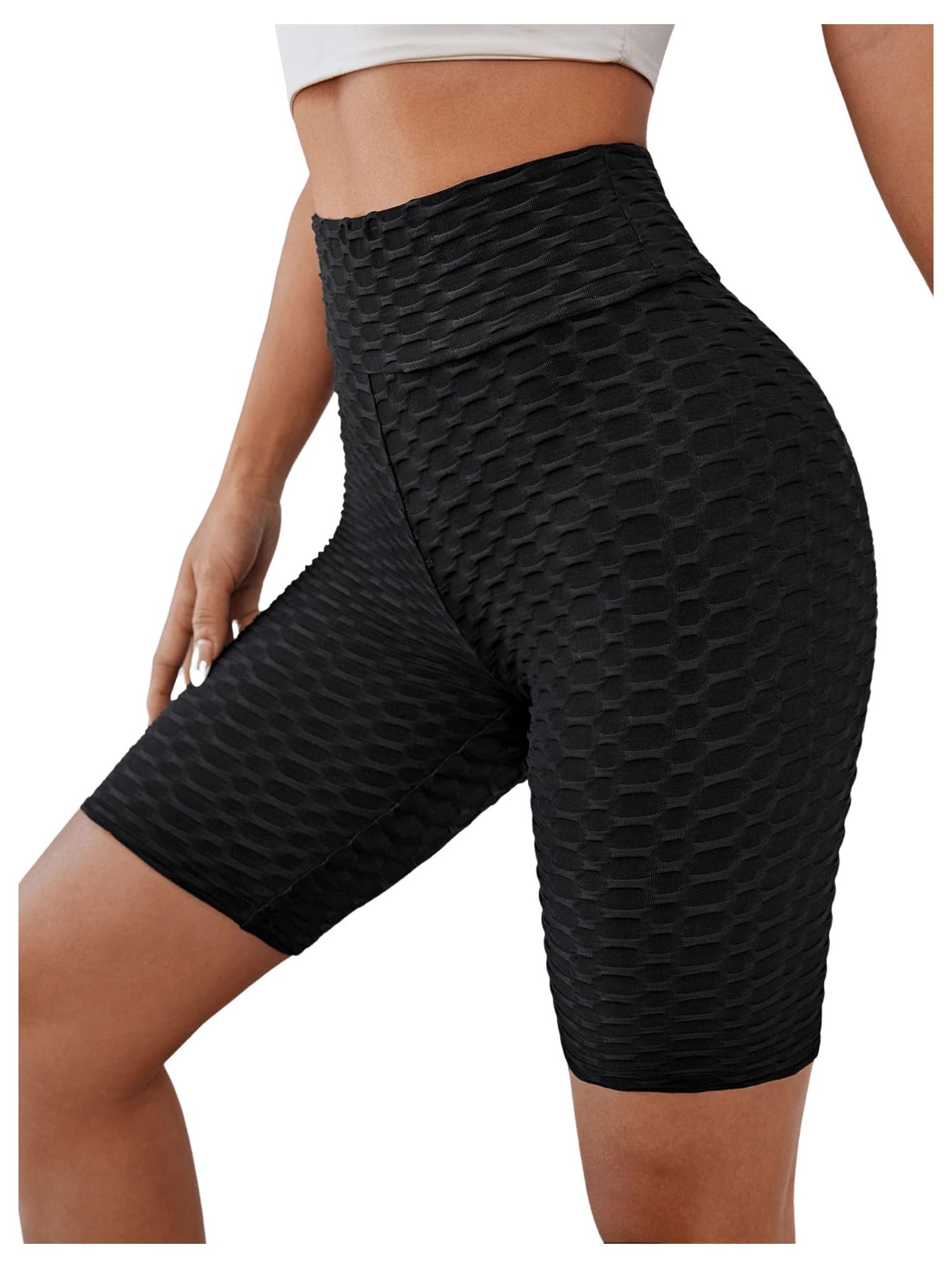 MakeMeChic Women's Lace Trim Wide Waistband High Waisted Biker Shorts Short Leggings Under Shorts Black M