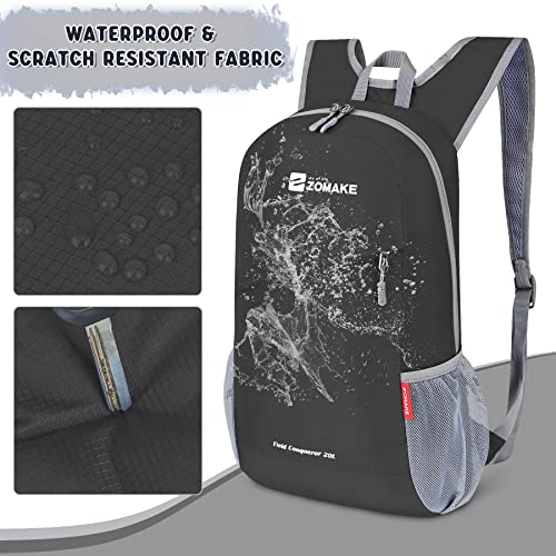 ZOMAKE 20L Small Packable Hiking Backpack for Women Men - Lightweight Travel Hiking Daypack - Water Resistant Foldable Day Pack for Camping Outdoor Sports (Black)