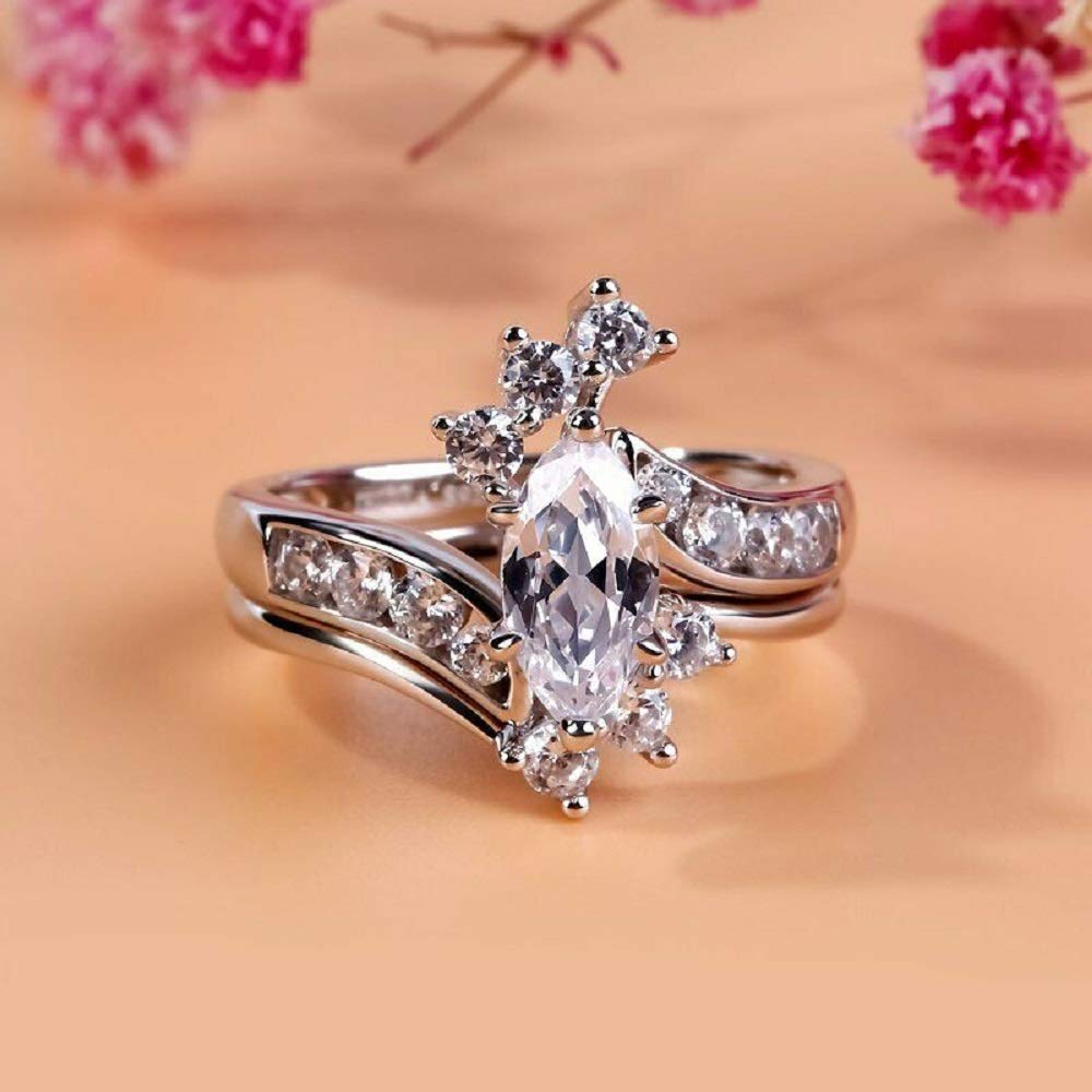 IRA 1.00 Ct Marquise Cut D/VVS1 Diamond Engagement Cluster Wedding Bridal Ring Set For Womens 14K White Gold Plated 925 Sterling Silver (10.5)