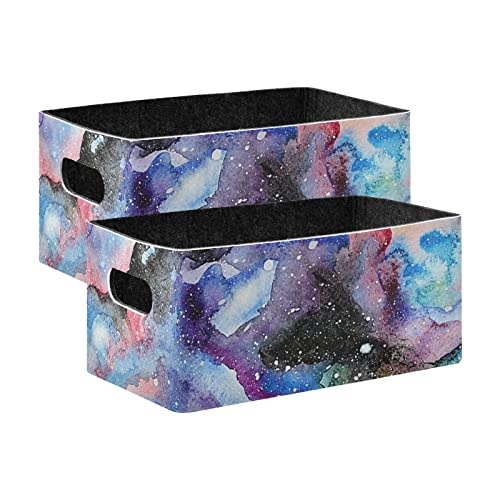 J JOYSAY Watercolor Galaxy Storage Basket Felt Storage Bin Collapsible Nursery Baskets Toy Storage Box Organizer for Living Room Office