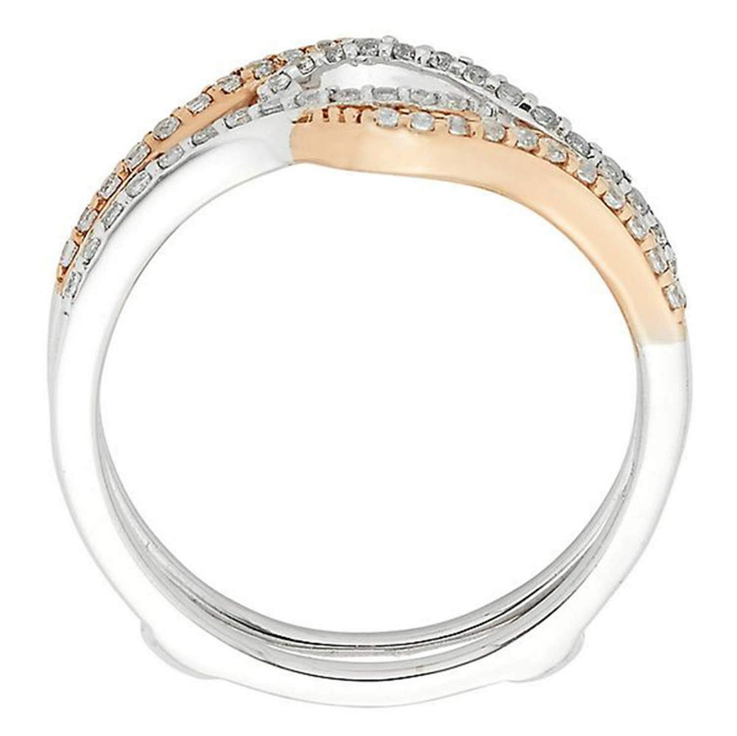 IRA 14K Two Tone Gold Over Sterling Silver (0.50 Ctw) Simulated Diamond Solitaire Ring Guard Wrap Enhancer Jacket Wedding Engagement Anniversary Ring (11)