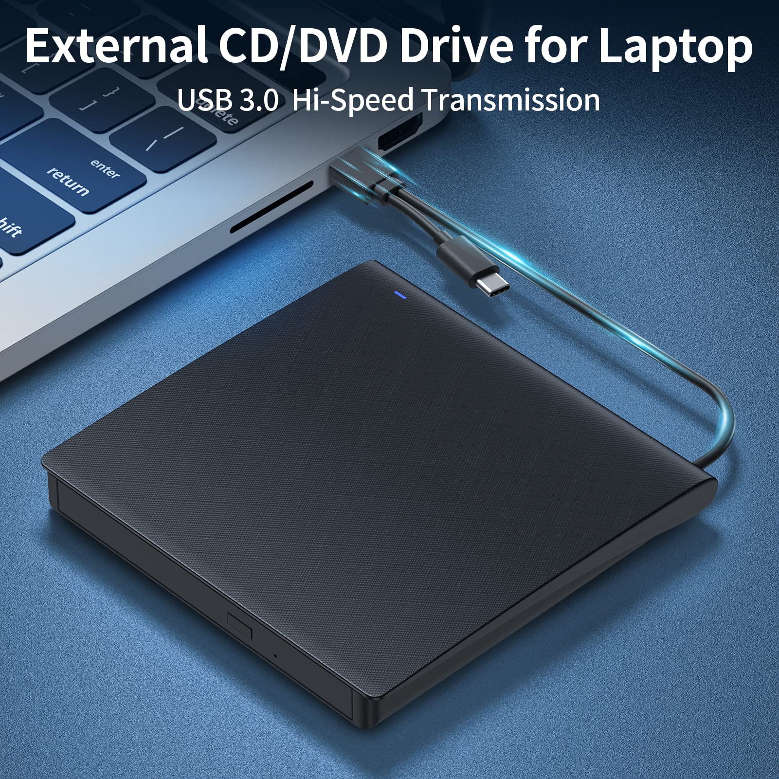 OOCLCURFUL External CD/DVD Drive for Laptop, USB 3.0 Type-C Portable CD/DVD Optical Drive Player Reader Writer CD Burner, Compatible with Laptop Desktop PC MacBook Mac Windows Linux OS (Jet Black)