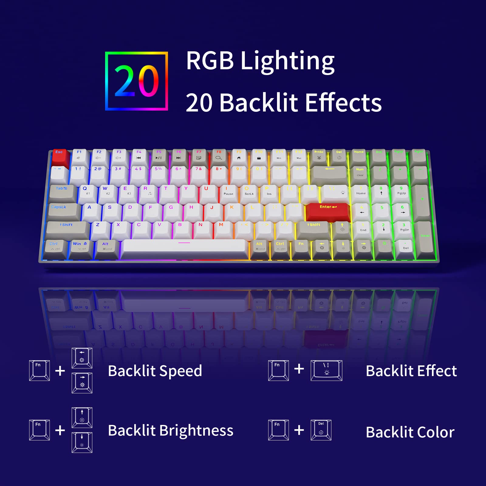 Newmen GM1000 Wireless Mechanical Gaming Keyboard,Bluetooth 5.0/2.4GHz/USB-C Hot Swappable Custom Keyboard,RGB Backlit Mechanical Keyboard for with Number Pad for Mac/Win(Gateron Blue Switches)