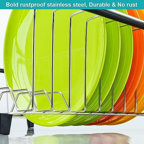 iPEGTOP Expandable Multifunctional Dish Drying Rack, Over The Sink, in Sink Or On Counter Dish Drainer Rack Organizer Shelf with White Utensil Silverware Holder, Rustproof Stainless Steel
