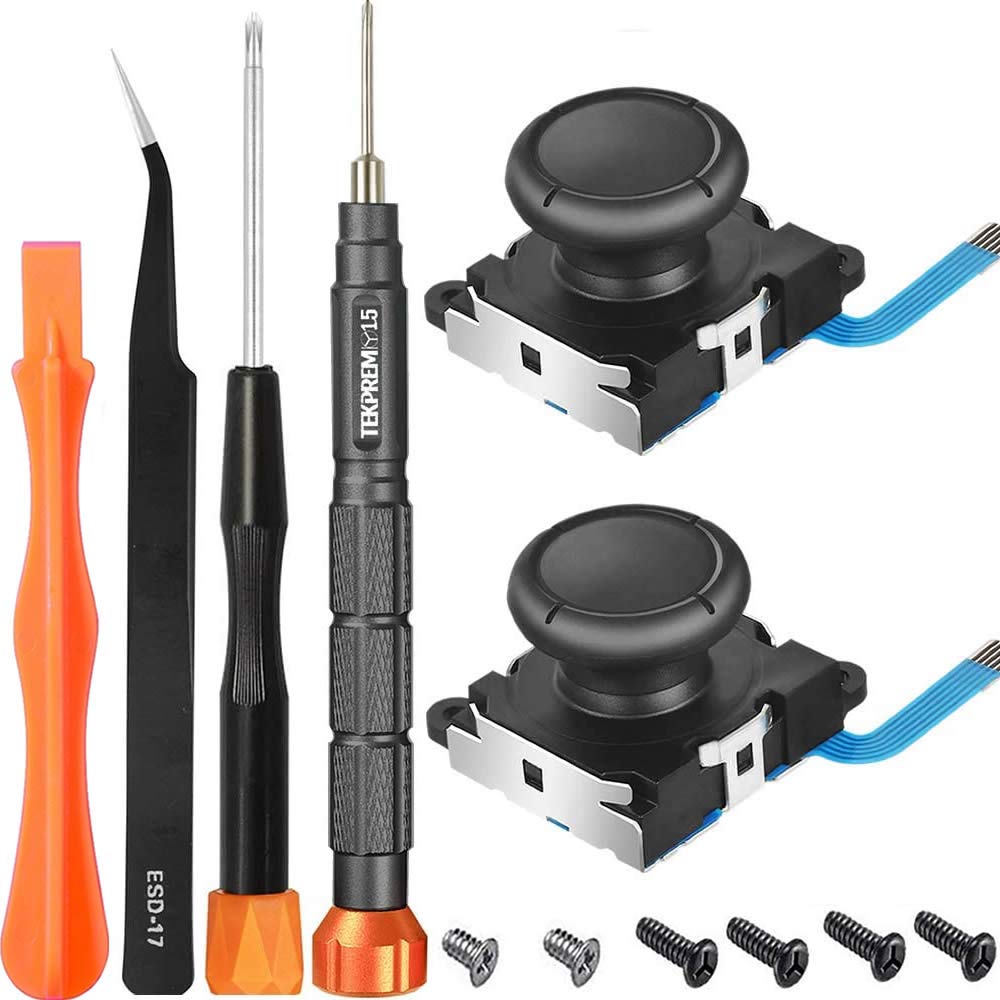 Joycon Joystick Replacement for Nintendo Switch,TEKPREM Repair Tool Kit for JoyCon Controller with 2-Pack Analog Thumb Sticks,Y00 Tripoint and Ph00 Phillips Screwdrivers,Screws,Tweezer and Pry Tools
