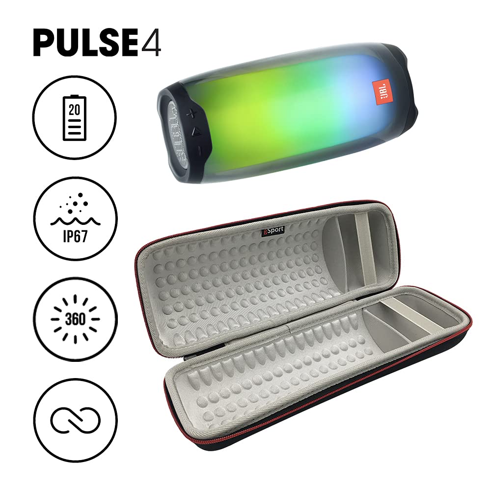 JBL Pulse 4 Waterproof Portable Bluetooth Speaker with 360 Color LED and gSport EVA Case (Black)