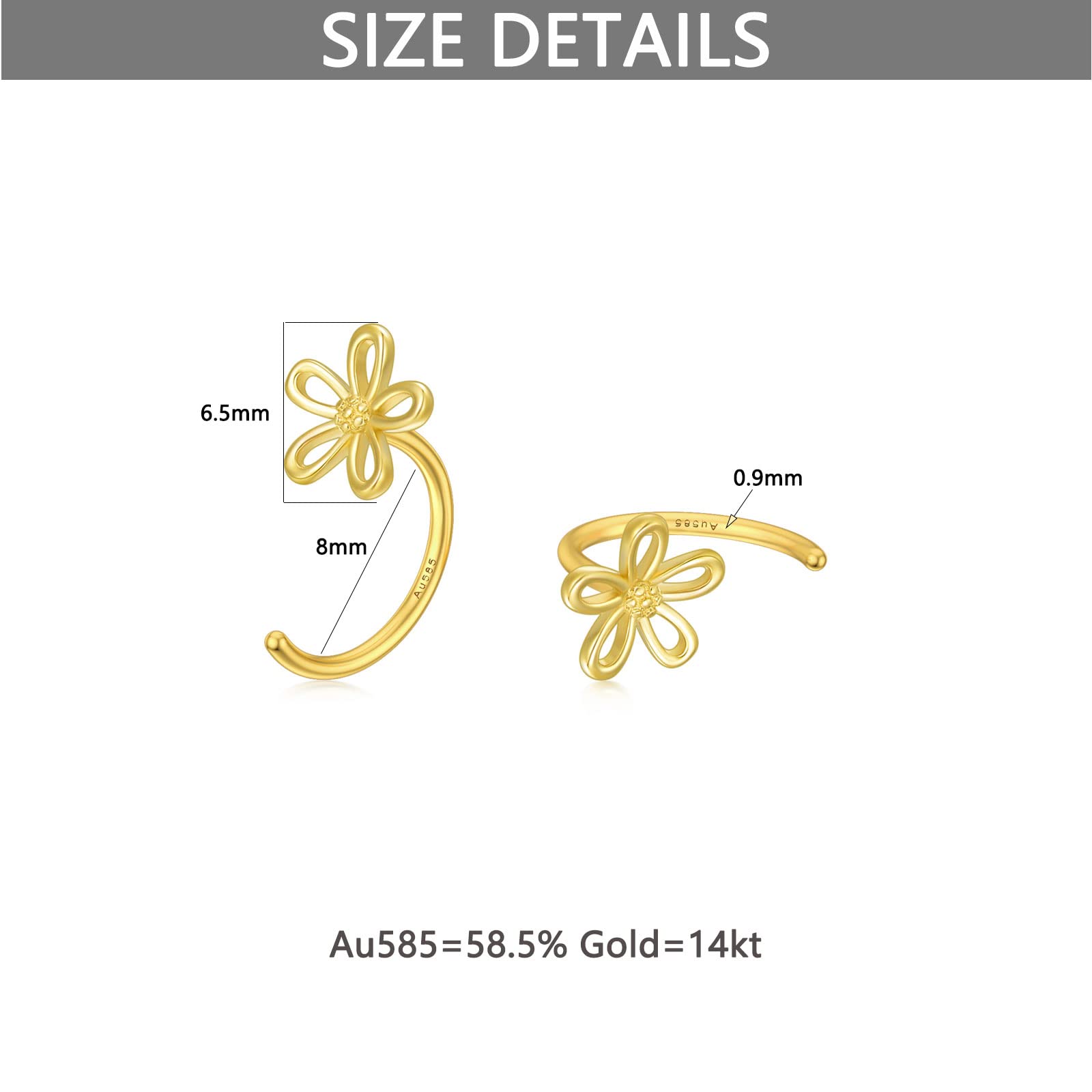 MRENITE Solid 14K Gold Daisy Half Hoop Stud Earrings Cute Daisy Open Hug Hoop Earrings for Women Everyday Fine Jewelry Gift for Her