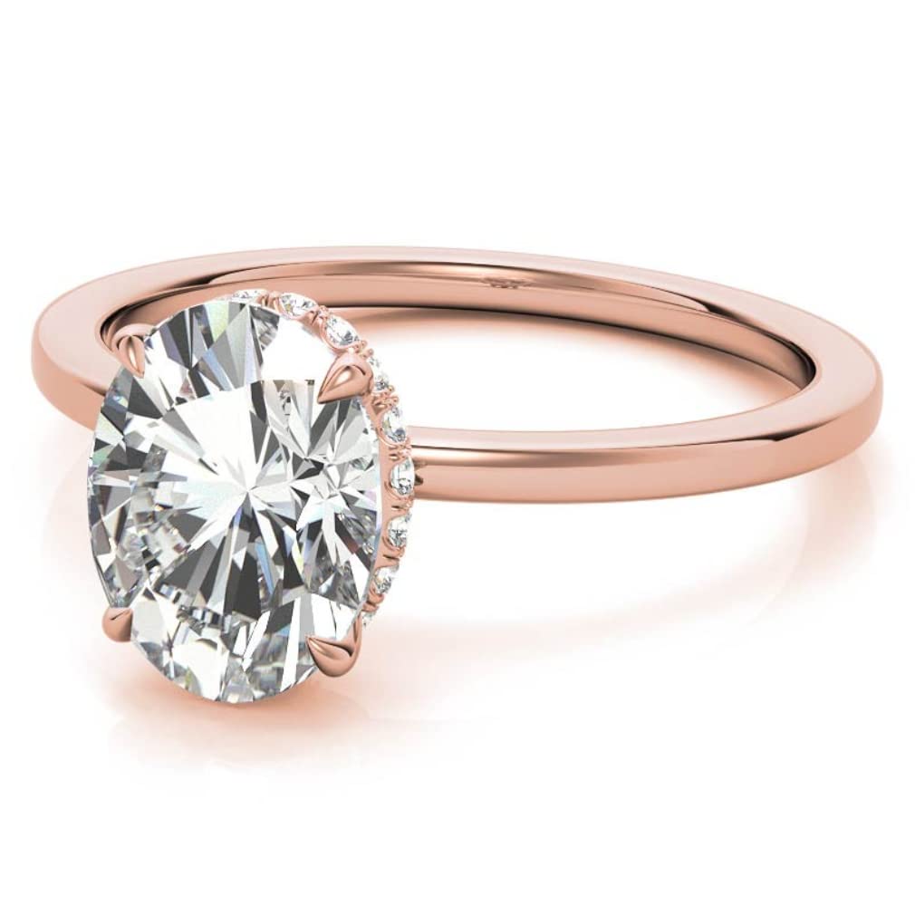 Moissanite Solitaire Engagement Ring Set 2 CT Oval Cut Moissanite Bridal Wedding Ring Set for Women Handmade VVS Colorless (14K Solid Rose Gold)