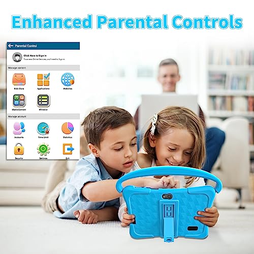 Kids Tablet, 7 inch Android Tablet for Kids, 2GB RAM 32GB ROM 128GB Expand, Toddler Tablet with Shockproof Case, Bluetooth, FM, WiFi, Parental Control, Dual Camera, Games (Pink)