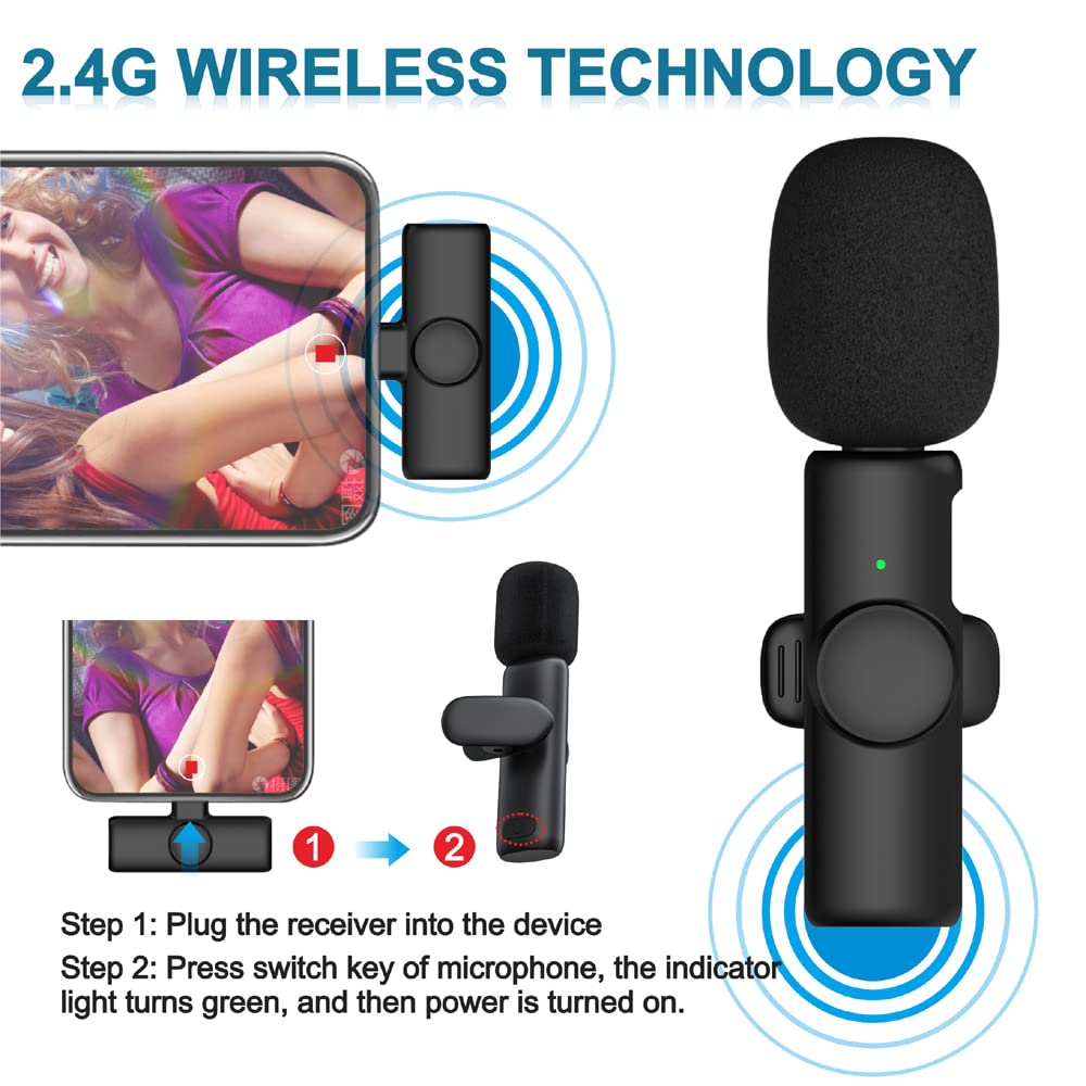 Mayvilife Wireless Lavalier Microphone Compatible with USB-C Smart Phone Video Recording, Wireless Clip Mic for TikTok YouTube Live Stream Vlog