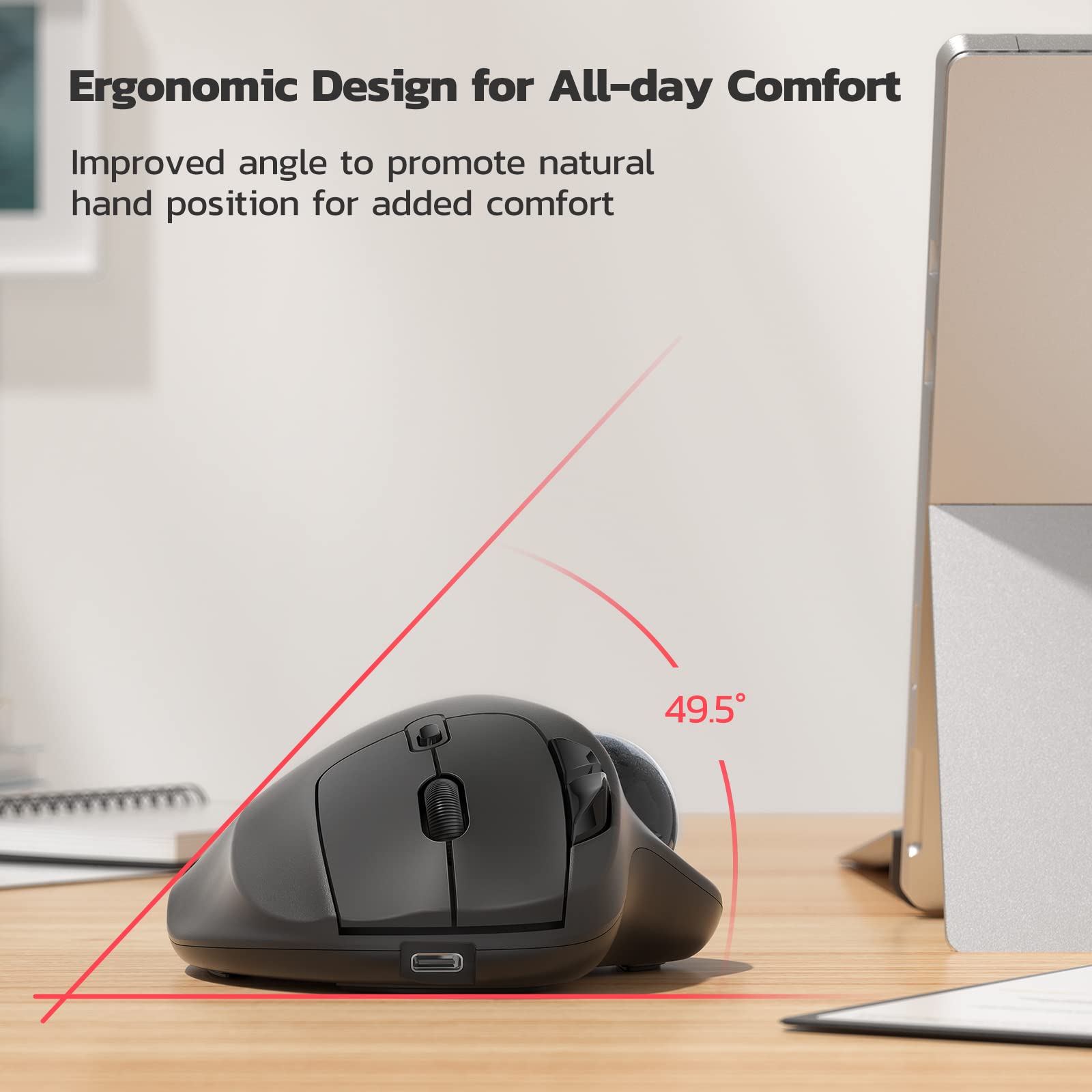 Nulea M501 Wireless Trackball Mouse, Rechargeable Ergonomic, Easy Thumb Control, Precise & Smooth Tracking, 3 Device Connection (Bluetooth or USB), Compatible for PC, Laptop, iPad, Mac, Windows