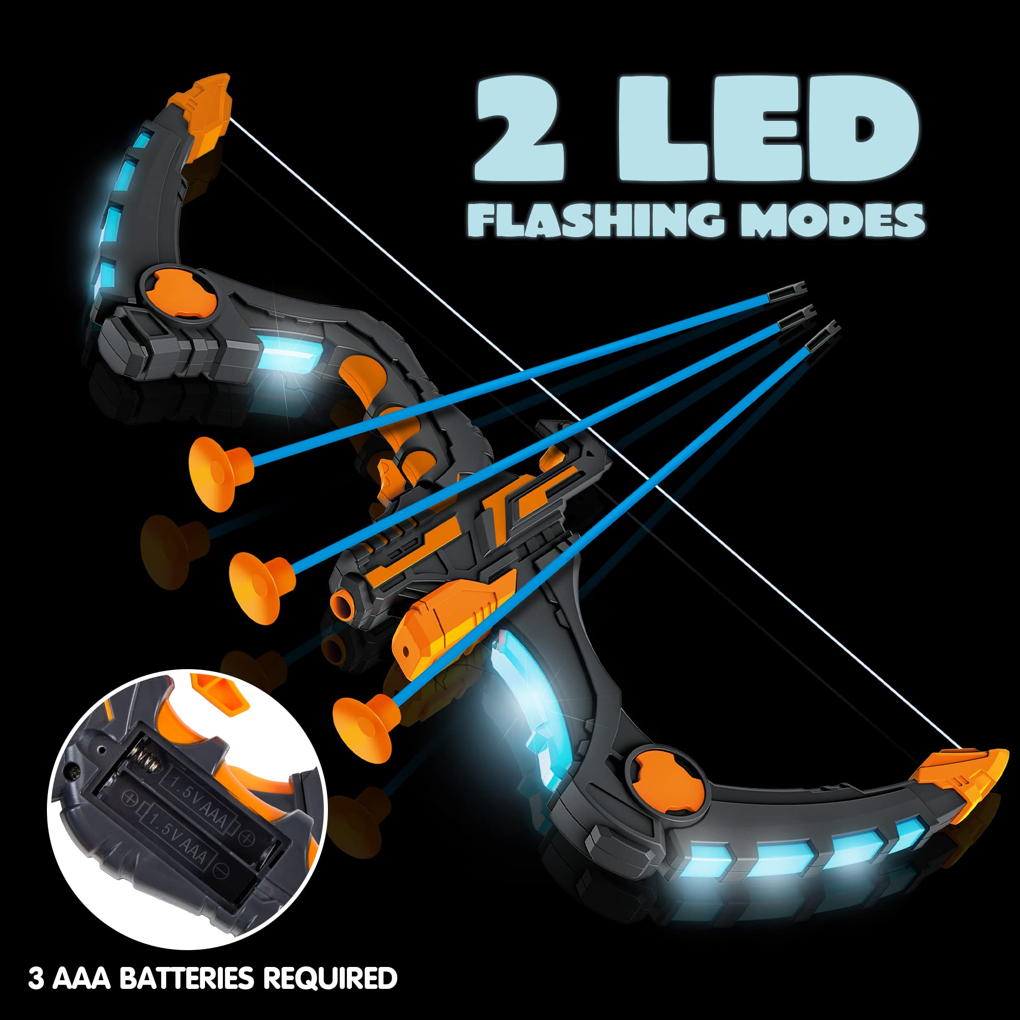 JOYIN Bow and Arrow for Kids with LED Flash Lights - Archery Bow with 9 Suction Cups Arrows, Target and Arrow Case for Outdoor Play (Black Blue)