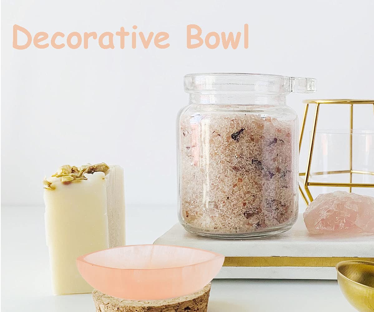 JIC Gem 4.5 Inch Selenite Crystal Bowl Moroccan Selenite Hand Carved Crystal Charging Bowl Home Decoration