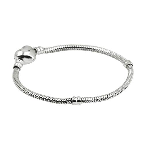 KunBead Snake Chain Charm Bracelets with Heart Clip Lock Clasp Beads for Women Girls Jewelry Making 7.9''