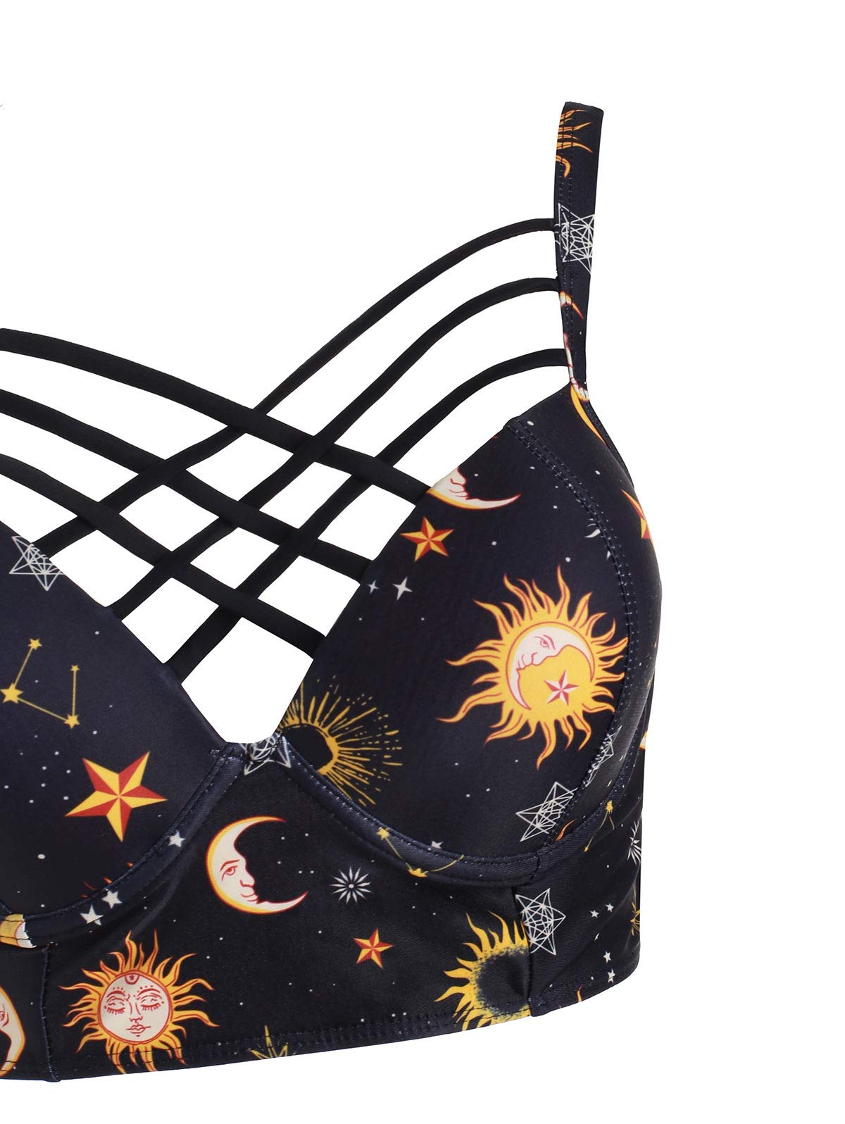 JMSUN Women's Bikini Summer Bathing Suit Sun Star Moon Lattice High Waisted Tankini Swimsuit Yellow