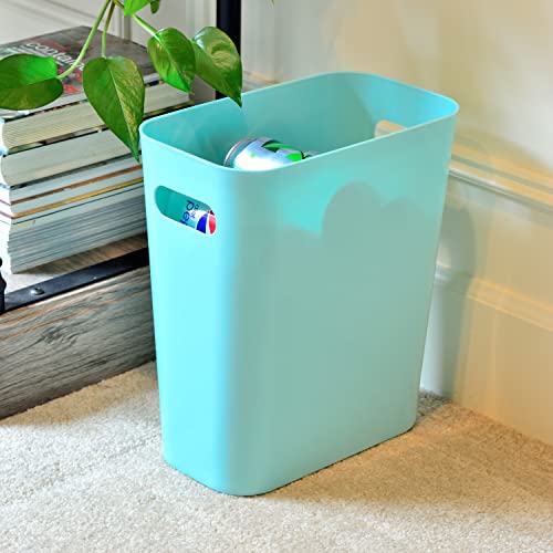 Youngever 2 Pack 3 Gallon Slim Trash Can, Plastic Garbage Container Bin, Trash Bin with Handles for Home Office, Living Room, Study Room, Kitchen, Bathroom (Mint)
