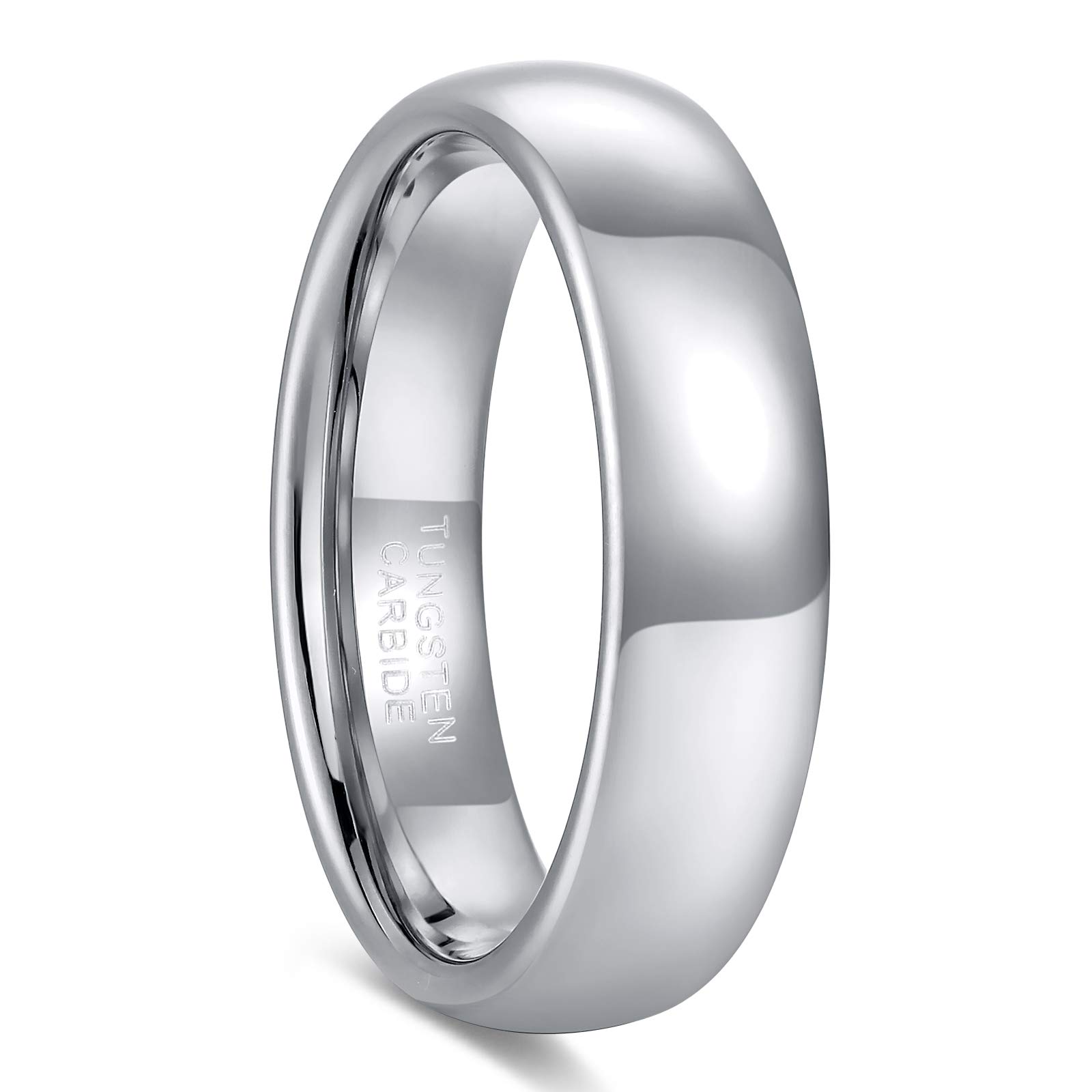 KAMASATO 6mm Tungsten Rings for Men Women High Polish Domed Silver Wedding Band Comfort Fit Size 7