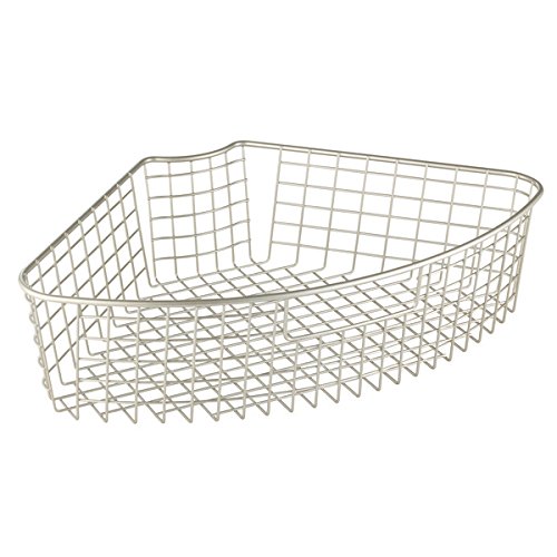 mDesign Wire Basket for Corner Cabinet Lazy Susan with Front Handle - Kitchen Cabinet, Shelf, and Pantry Corner Bin - 1/4 Wedge Metal Organizer for Lazy Susan - Concerto Collection - 2 Pack - Satin