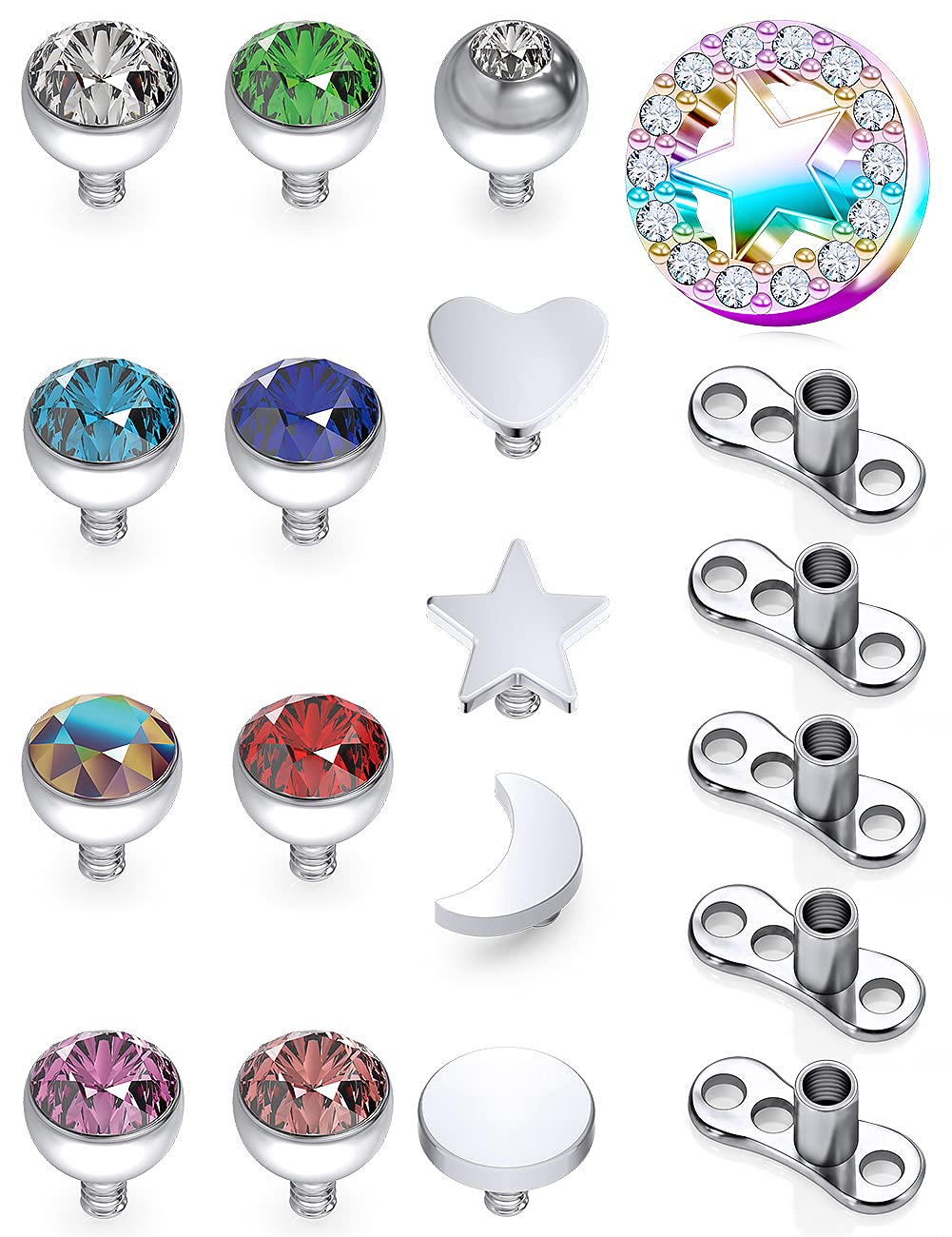 Msndnkwo 14G Dermal Piercing Jewelry Internally Threaded Dermal Anchor Tops and Base Titanium Microdermals Piercing for Women Men, CSY-0088