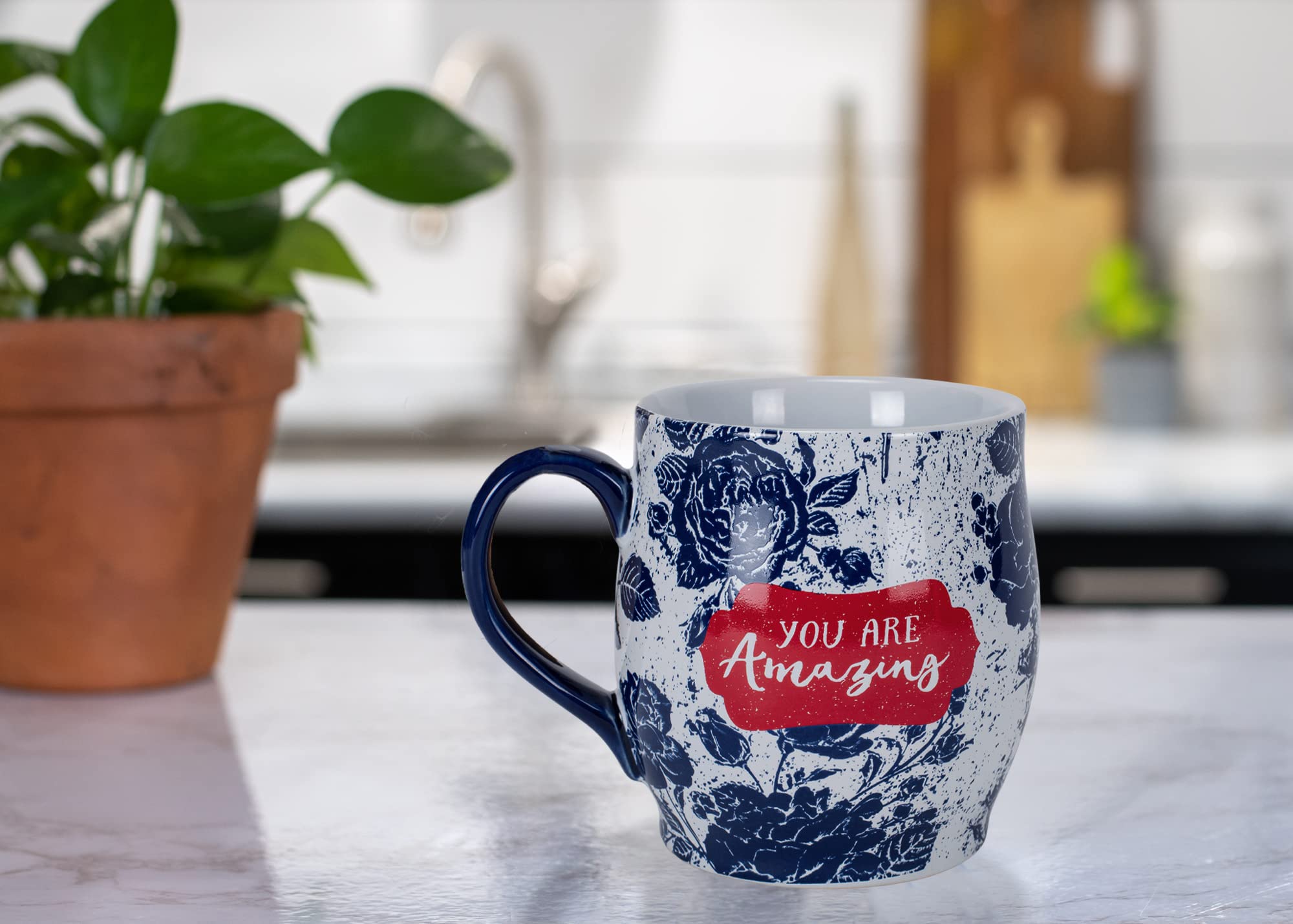 Lighthouse Christian Products You Are Amazing Midnight Blue Floral 13 Ounce Ceramic Mug