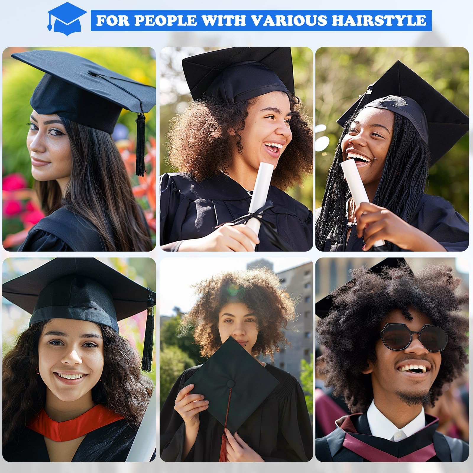 NUJOLI Graduation Cap Headband, Grad Cap Headband Insert Secures Your Graduation Cap and Hairstyle Hat Accessories Hairband for Graduates Students Women Black