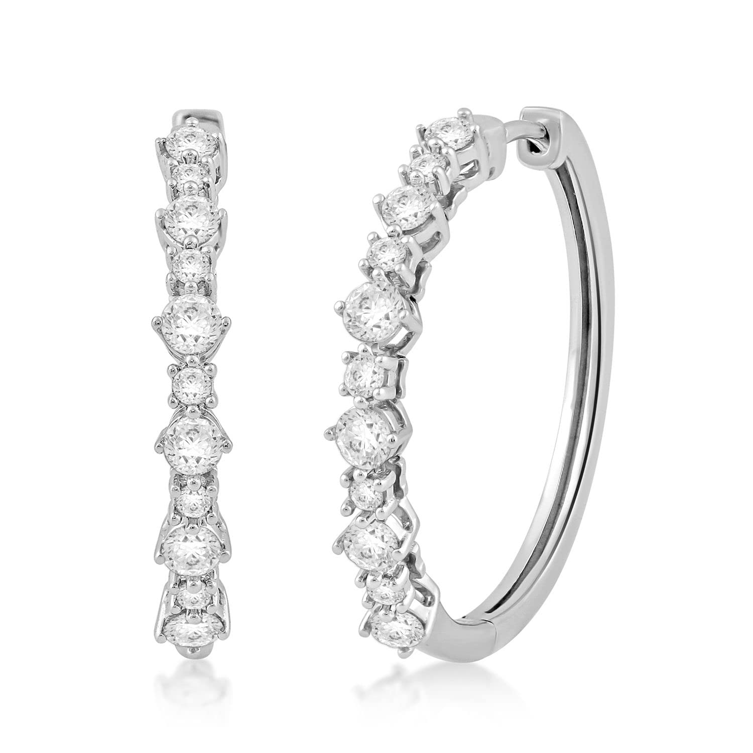 Jewelili Sterling Silver 1/2 Cttw Natural White Round Diamonds Hoop Earrings