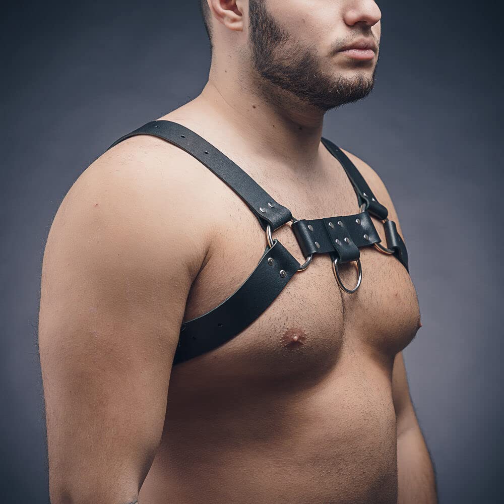Leather Harness Men Leather Body Chest Half Harness Adjustable Black