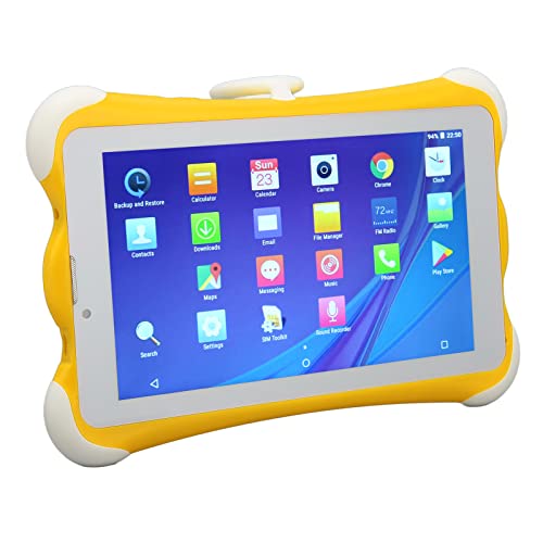 Kids Tablet, Eye Protection Easy Access Triple Slot WiFi Yellow Kids Tablet for Watching Cartoons (US Plug)