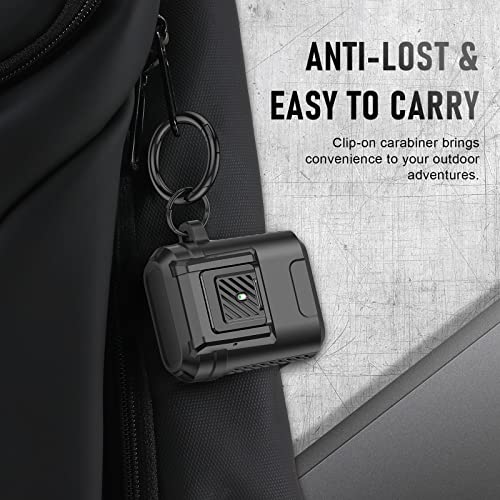 Youtec Compatible with Airpods 2&1 Case Cover with Cleaner Kit, Military Hard Shockproof Airpods Case Cover Protective Case with Automatic Secure Lock & Keychain(10 in 1) (Black-1)