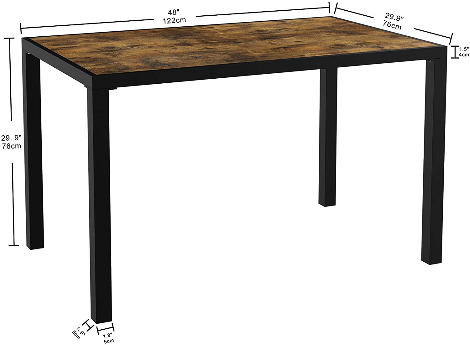 IRONCK Industrial Dining Table, Rectangular Dinner Table Top with Metal Edges, Kitchen Table for Home Office Furniture for Living Room, Dining Room,Vintage Brown