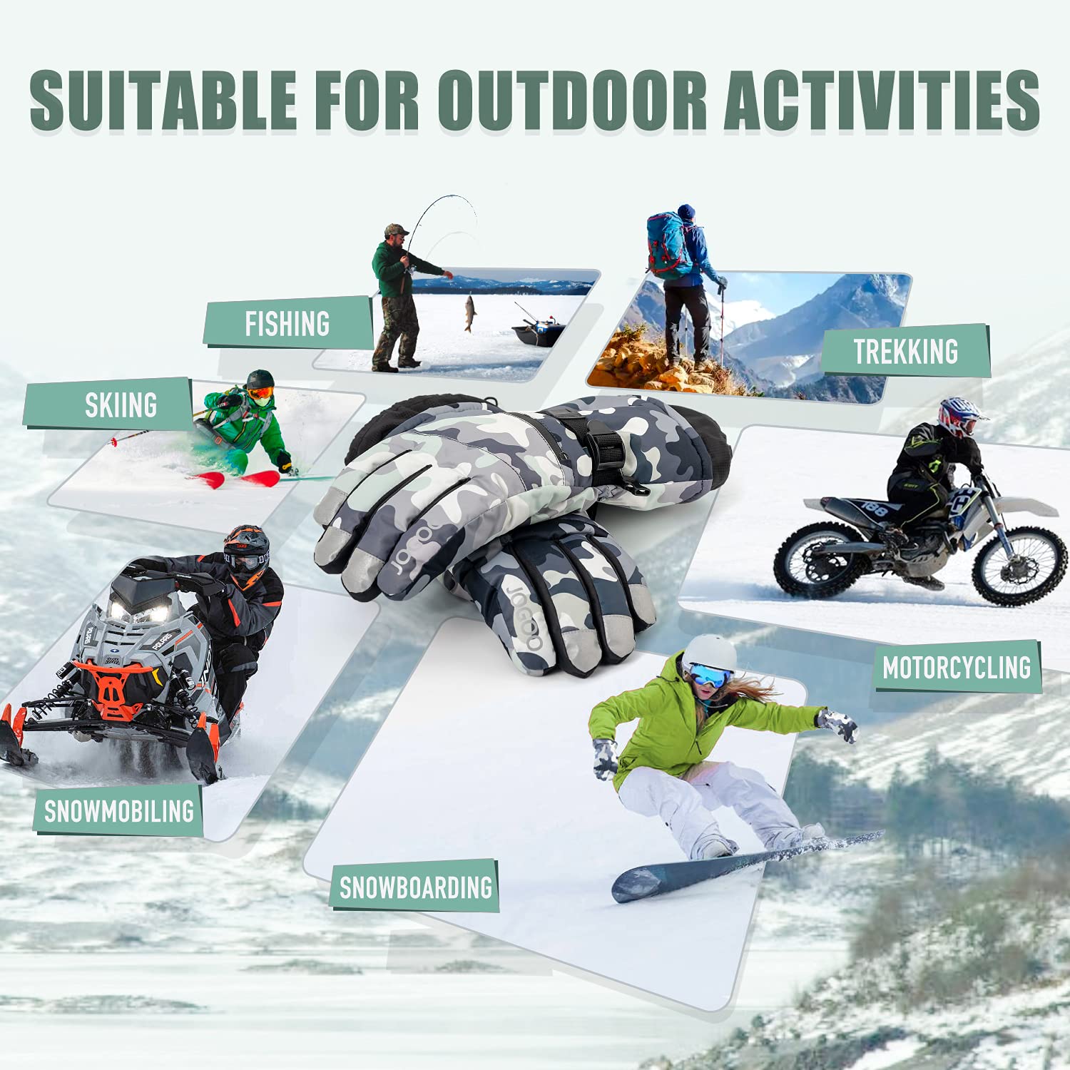 Jogoo Winter Warm Ski Gloves,3M Thinsulate Snow Snowboard Gloves for Men Women,Touchscreen Cold Weather Waterproof&Windproof with Pocket