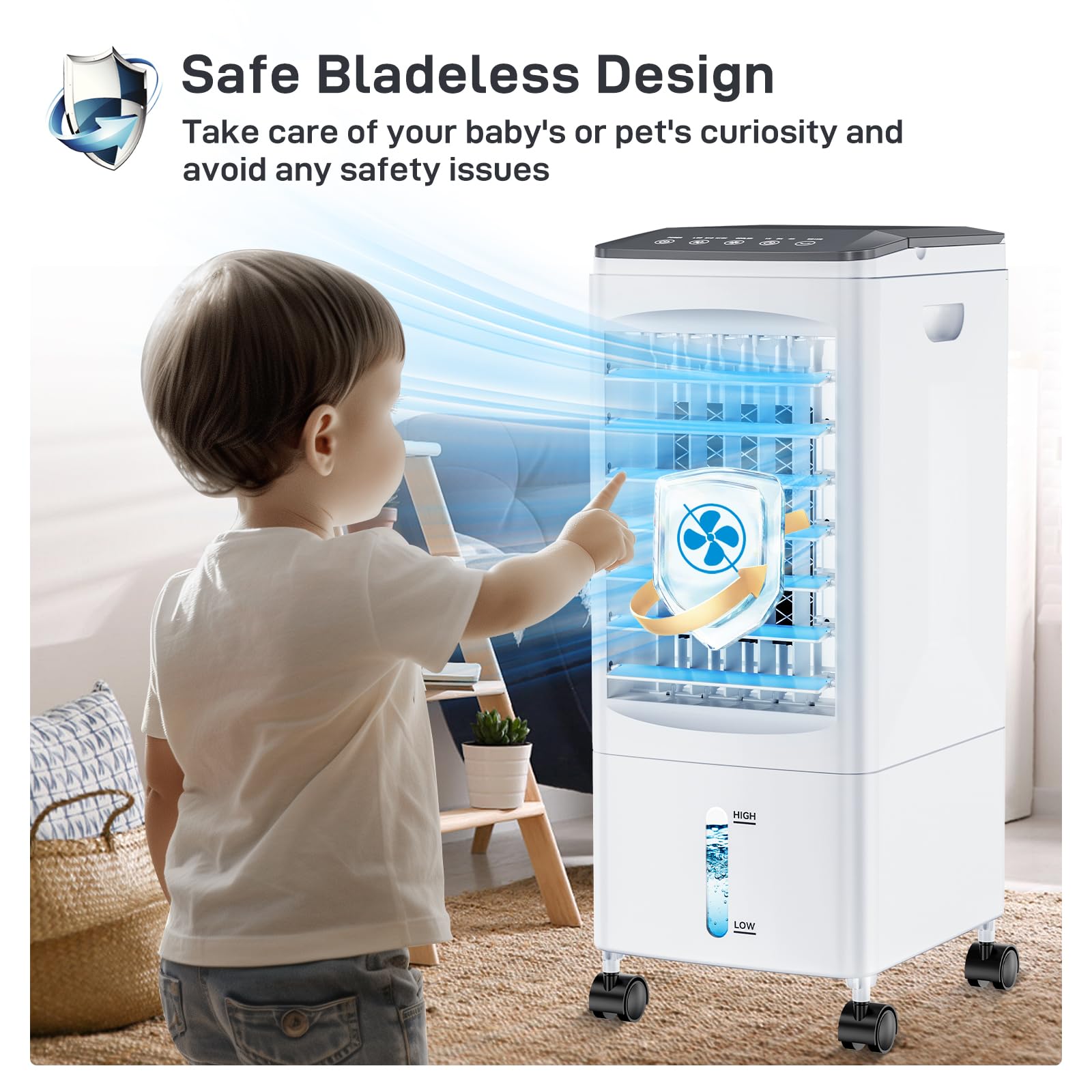 Portable Air Conditioners, 1.45 Gal Evaporative Air Cooler, Portable AC Cooling Fan w/ 3 Spds & Cooling Mode & Timer, Swamp Cooler w/Remote, Windowless Air Conditioner Portable for Room Home