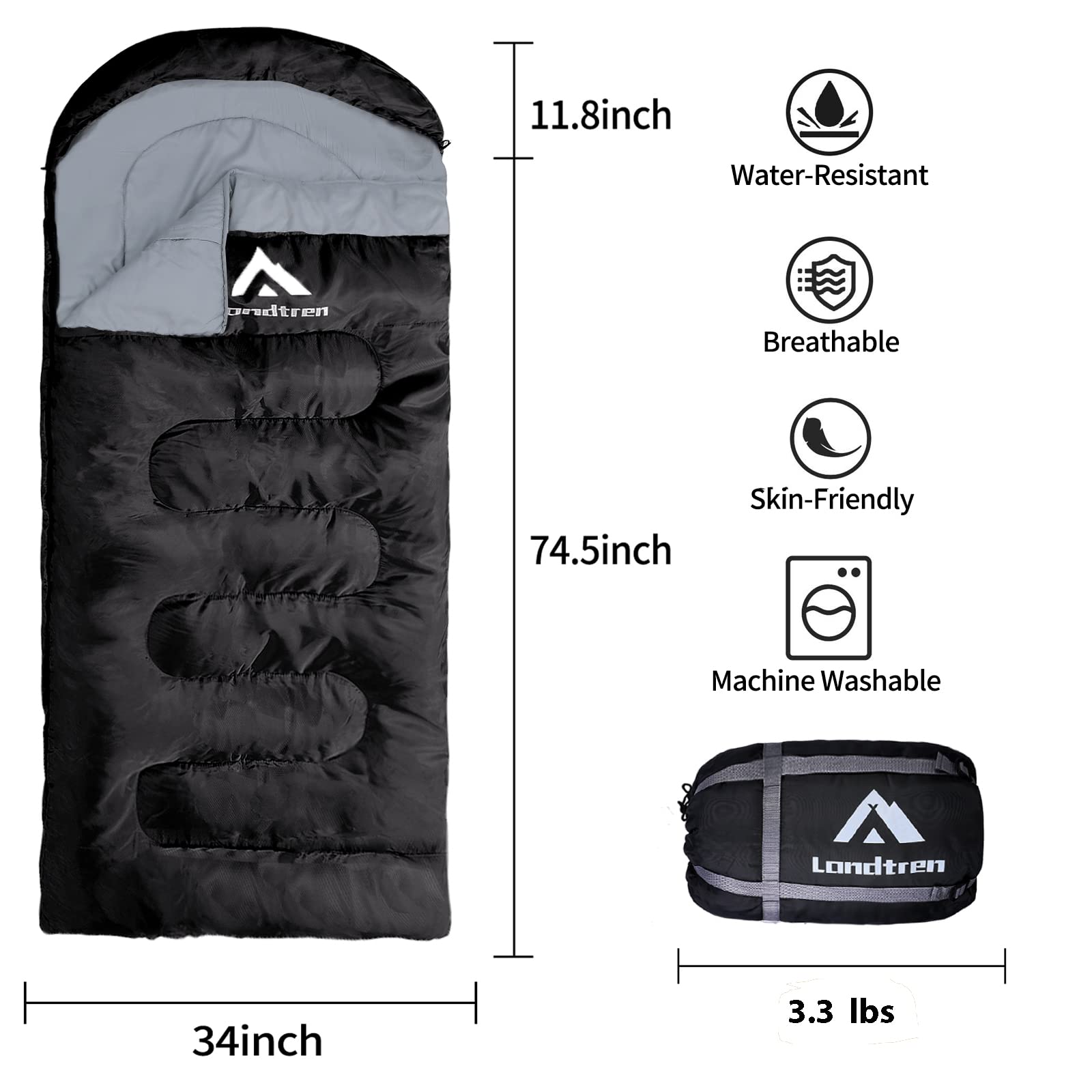 Londtren Sleeping Bags for Adults Backpacking Sleeping Bag for Camping Sleeping Bags for Kids Lightweight Waterproof Portable with Compact Bag