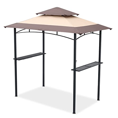 KFJBX Outdoor Grill Gazebo 8 X 5 Ft Shelter Tent Double Tier Soft Top Canopy and Steel Frame with Hook and Bar Counters