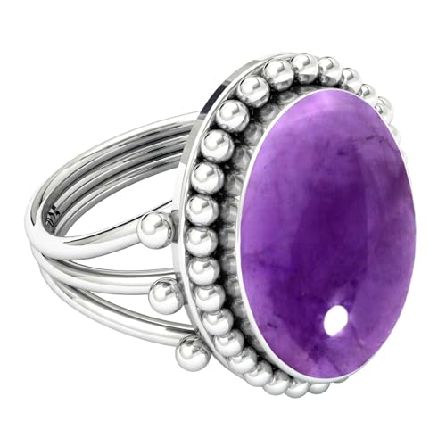 JEWELOPORIUM 925 Sterling Silver Ring for Women Purple Real Amethyst Gemstone Fashion Silver Ring Size 8.5 Christmas - Gift Boho Jewelry